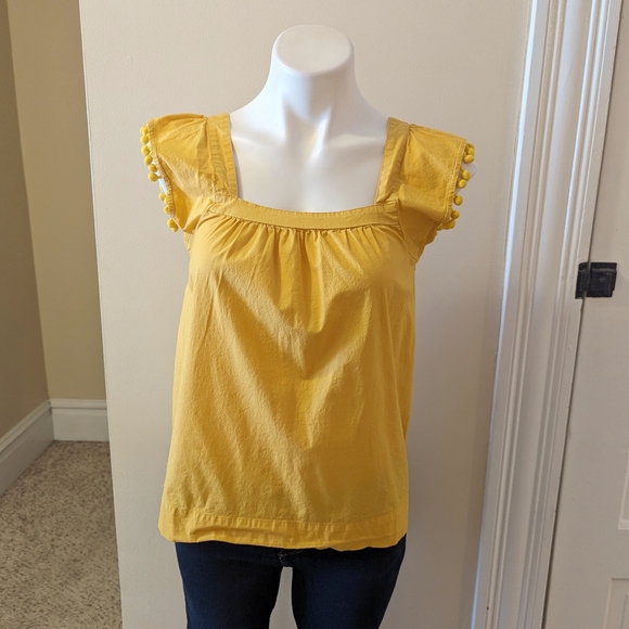 J. Crew | Tops | J Crew Yellow Top With Pom Poms Around Sleeves Size ...